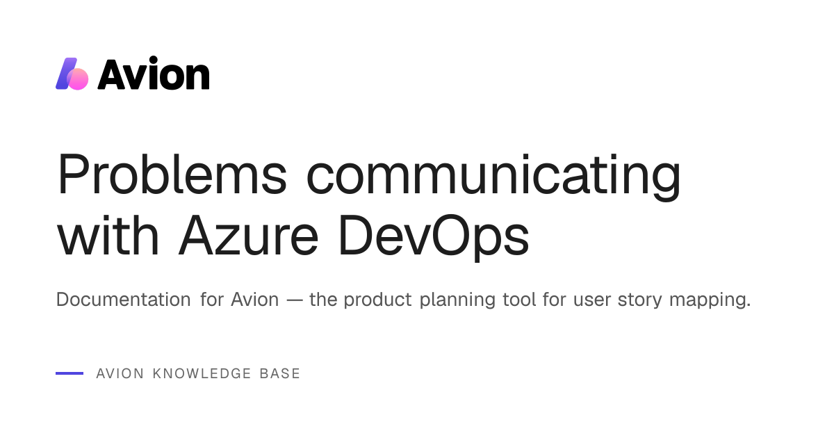 Problems communicating with Azure DevOps | Avion Knowledge Base